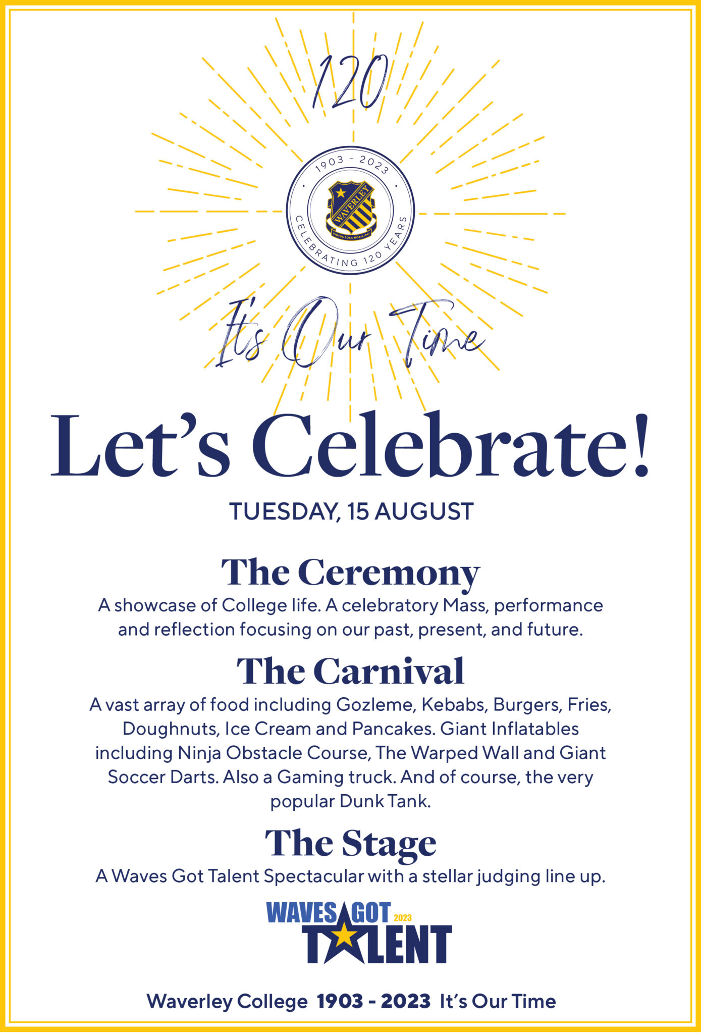 It's Our Time! 120 Year Celebration Day - 15 August 2023 - Waverley College